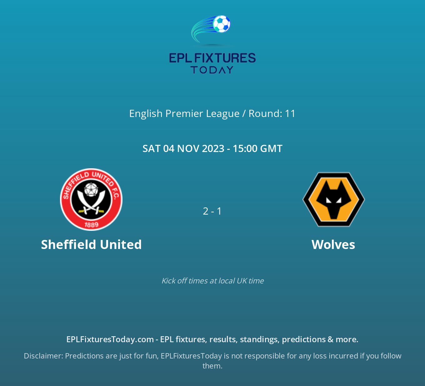 Sat 04 Nov 2023: Sheffield United vs Wolves - EPLFixturesToday.com