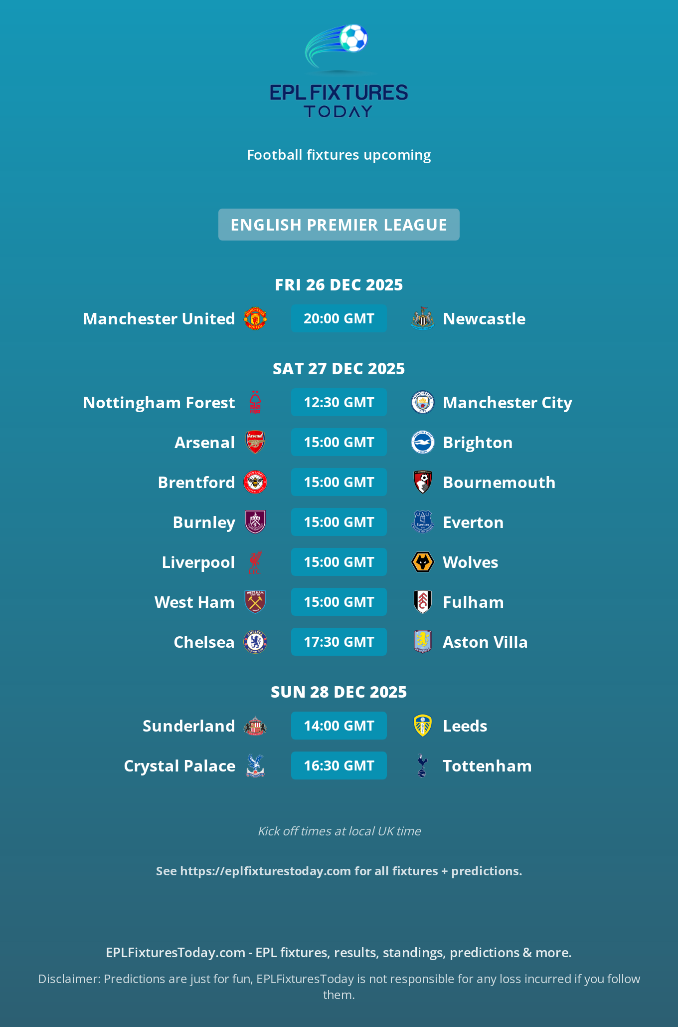 EPL fixtures, results and scores - EPLFixturesToday.com