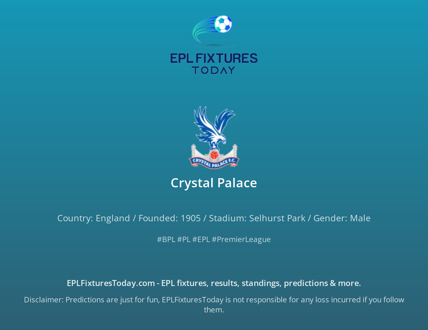 Crystal Palace - EPLFixturesToday.com